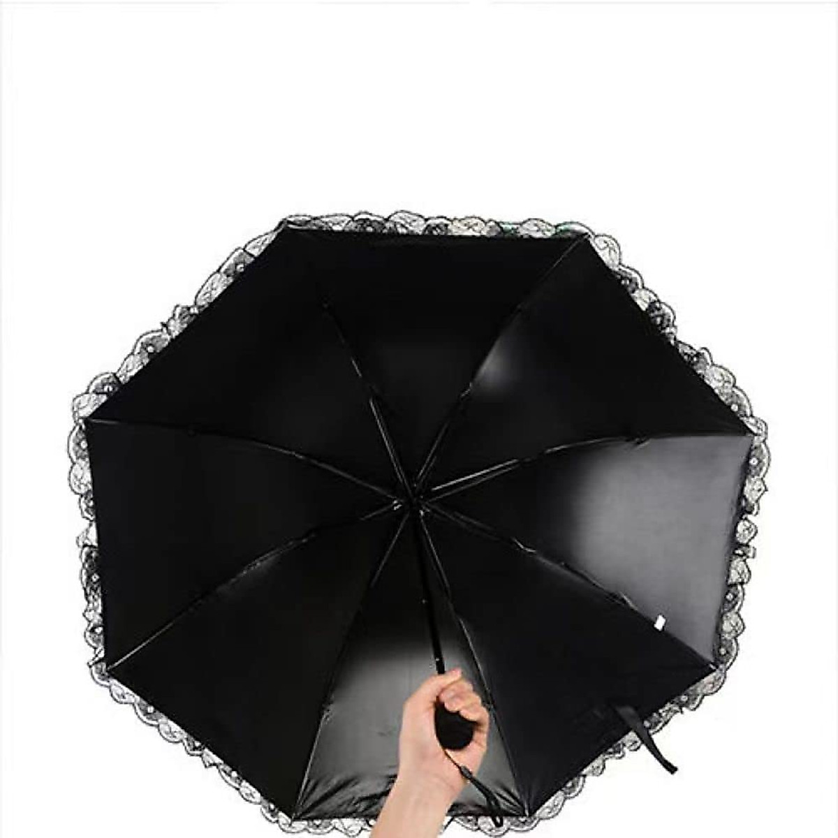 Folding Umbrella Travel Umbrella Folding UV Protection Lace Lace Sun Umbrella Ladies Girl Sunshade Lace Decorative Butterfly Lace Printed Sunshade Sun and Rain Dual-use Umbrella Tri-fold Wind Resistant Sunscreen Black Plastic Umbrella (lace purple)