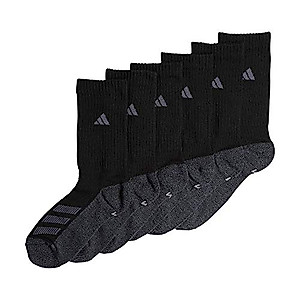 adidas Kids-Boy's/Girl's Cushioned Angle Stripe Crew Socks (6-Pair), Black/Onix Grey/Night Grey, Large