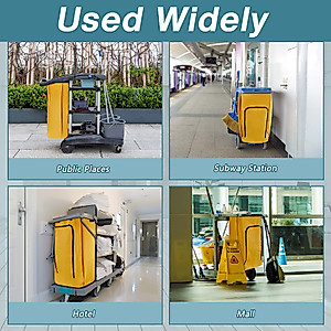 Cleaning Cart Bag Zippered Front Replacement Janitorial Cart Bag 24 Gallon Large Capacity Commercial Cleaning Bags for Cleaning Cart Housekeeping Carts, Yellow (33 x 16.8 x 10.5 Inch)
