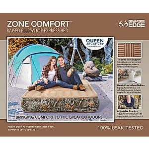 Camouflage Outdoor Sport Camping Tri-Zone Air Mattress with Express Pump, Heavy Duty Vinyl Bed, Queen