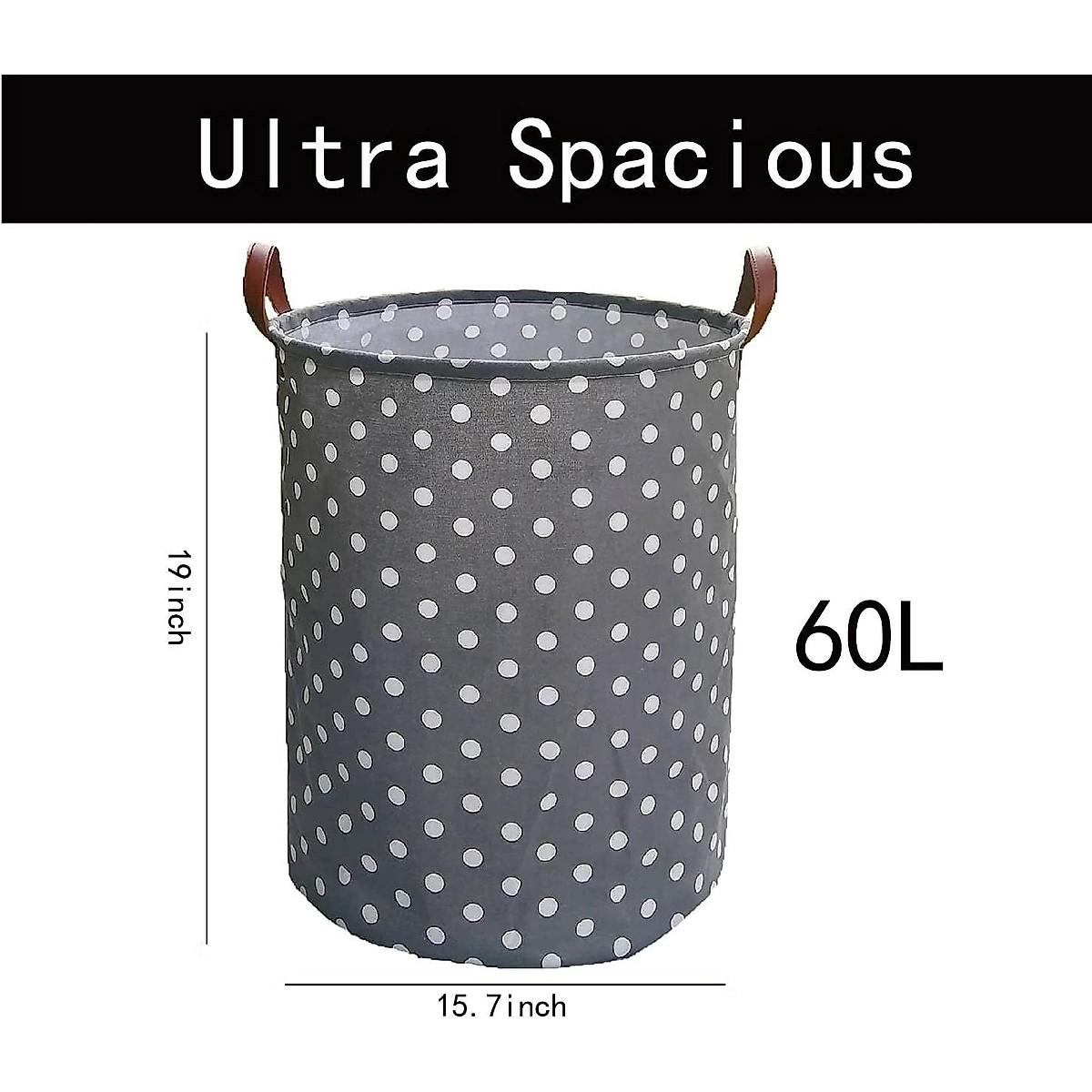 SANTIGHU Large Laundry Basket, Waterproof Laundry Hamper, Collapsible Canvas Basket for Kids Room,Toy Organizer, Home Decor, Nursery Hamper (Black Dot)