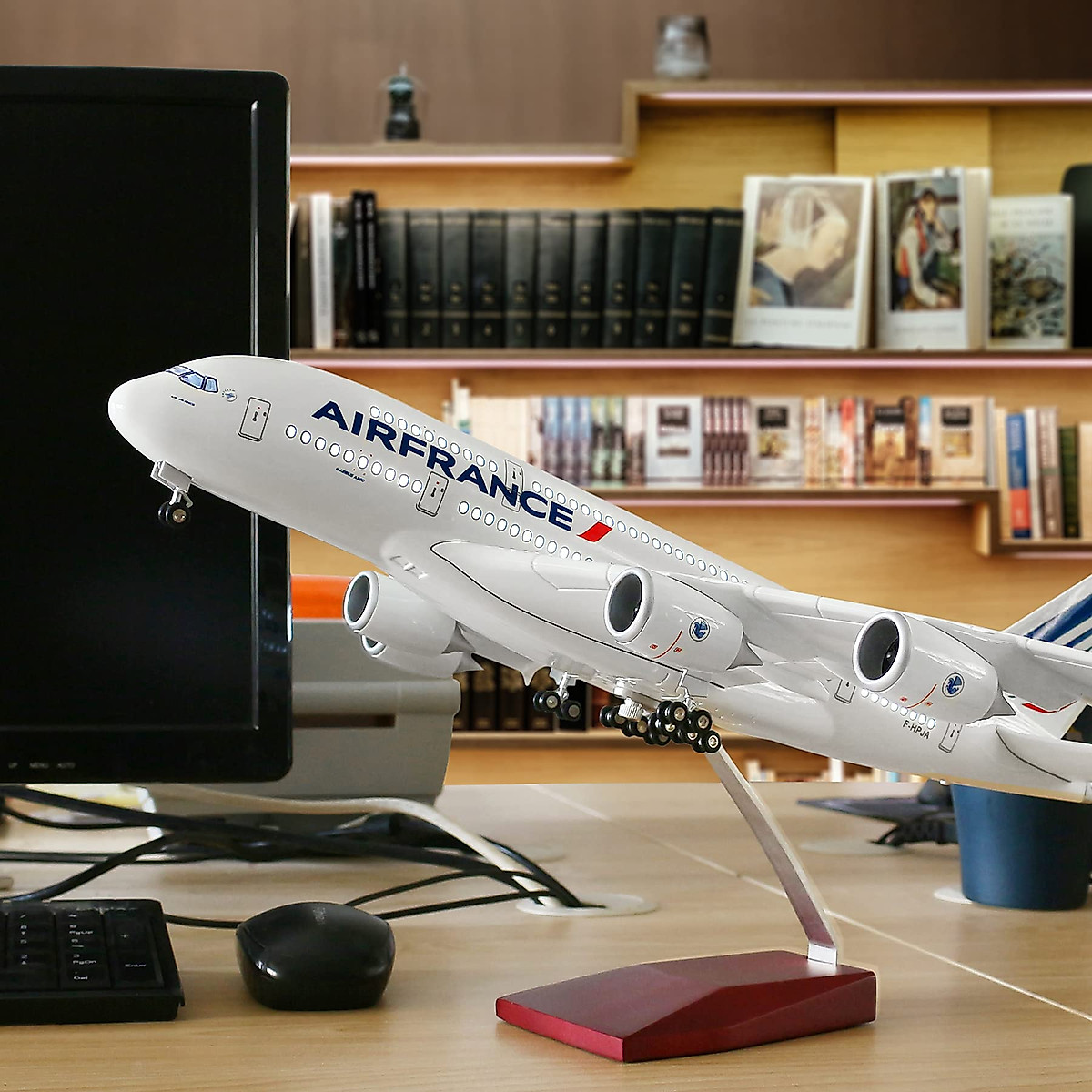 24-Hours 18" 1:160 Scale Hobby Airplane Model Air France Plane A380 Model Plane Diecast Airplane for Adults with LED Light(Touch or Sound Control) for Business Gift