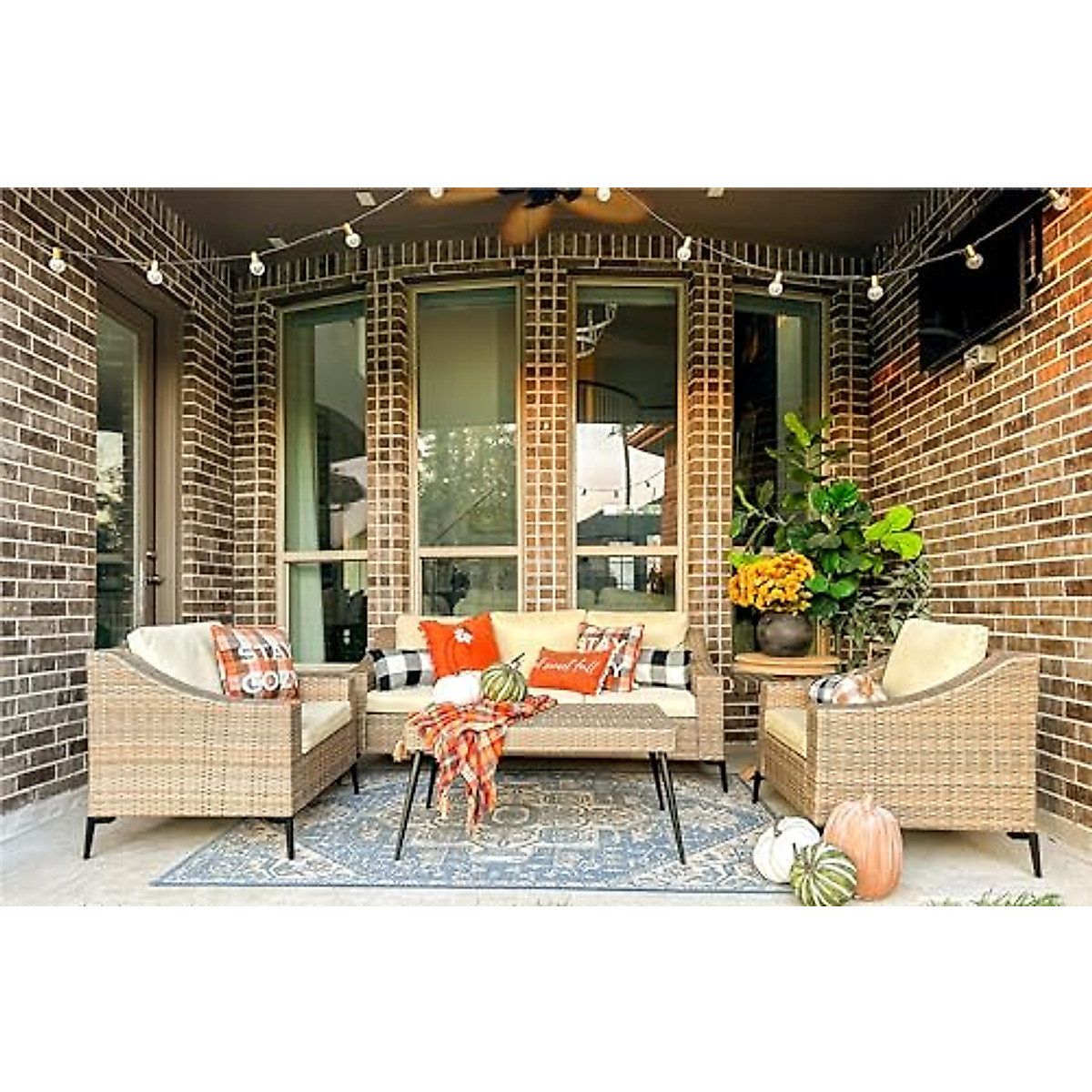 YITAHOME 4 Piece Patio Furniture Set, Outdoor Sectional Sofa PE Rattan Wicker Outside Couch with Table and Cushions, All-Weather Rattan Patio Conversation Set for Porch Lawn Garden Backyard - Khaki