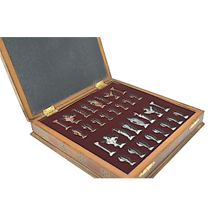 GiftHome Medieval British Army Antique Copper Metal Chess Set for Adults,Handmade Pieces and Natural Solid Wooden Chess Board with Storage Inside King 3.35inc