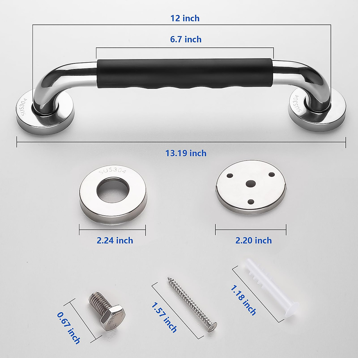 2 Pack Grab Bars for Shower, 12 Inch 304 Stainless Steel Anti Slip Shower Grab Bars for Bathroom, Safety Shower Handles for Elderly, Bath & Shower Bars for Seniors, Handicap and Pregnant Women
