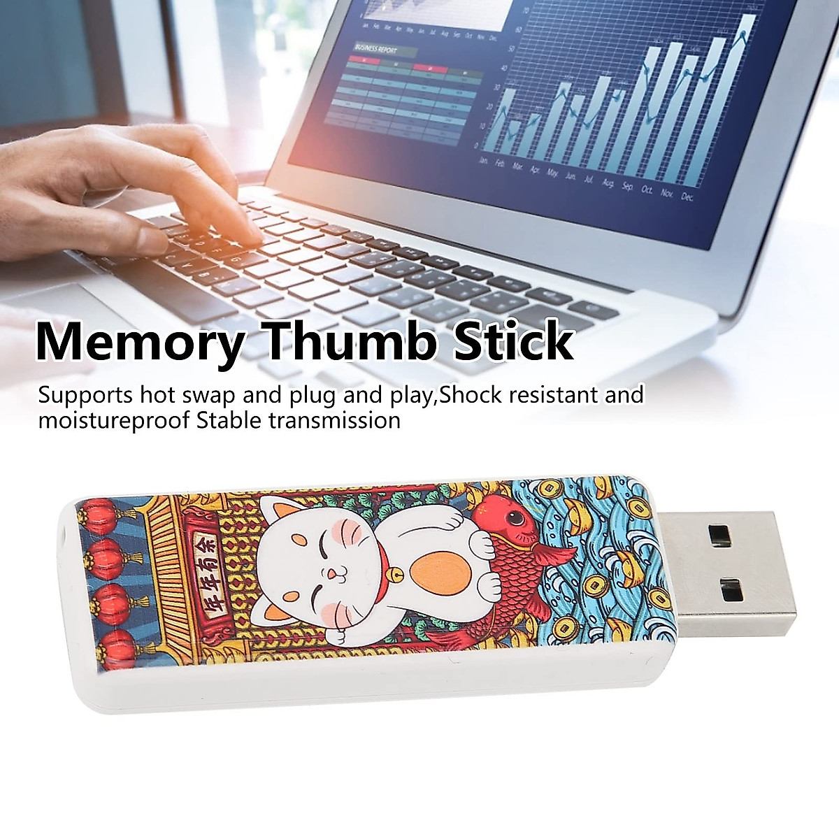 Flash Drive, Portable USB 2.0 Flash Drive with Cute Cat Pattern, Thumb Drives Memory Stick Data Storage Pen Drive for Computer Laptop(128GB)