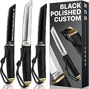 Tanto Camping Knife with Sheath - 3+ Colors - 5.9" Fixed Full Tang Mirror Polished Blade - Cool Survival Knives with Black Paracord Handle - Tactical Work Knives for Hunting Hiking EDC 2307 Silver