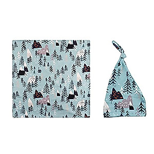 Bellasignoro Newborn Receiving Blanket Swaddle Blanket Hat Set for Baby Snug Wrap (Mountain&Tree)