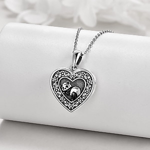 ONEFINITY Panda Locket Necklace That Holds Pictures Sterling Silver Flower And Panda Necklace Pendant Heart Locket Jewelry Birthday Gifts for Women