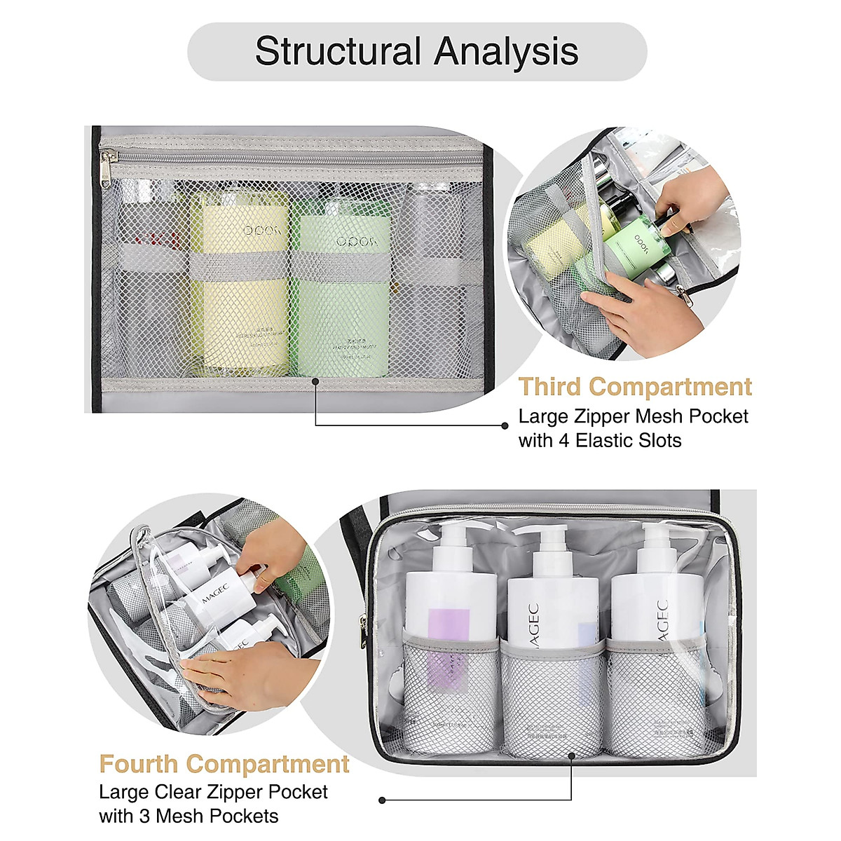 Relavel Travel Toiletry Bag for Men, Hanging Toiletry Bag for Women Makeup Cosmetic Storage Organizer Large Capacity Travel Kit Shaving Bag for Full Sized Container Black