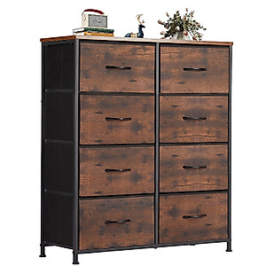 OLIXIS Organizer Storage 8, Chest of Drawers with Fabric Bins, Tall Dresser with Wood Top for Bedroom, Closet, Entryway, Brown