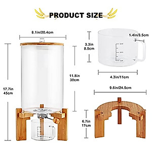 JIAWANSHUN Rice Dispenser Rice Container 7.5L Grain Storage with Clear Container Wood Stand for Home Kitchen Use Black Rice, Mung Beans, Red Beans, Lentils Container
