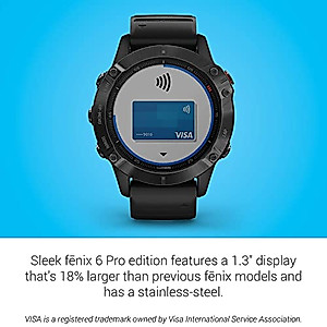 Garmin Fenix 6 Pro, Premium Multisport GPS Watch, Features Mapping, Music, Grade-Adjusted Pace Guidance and Pulse Ox Sensors, Black (Renewed)