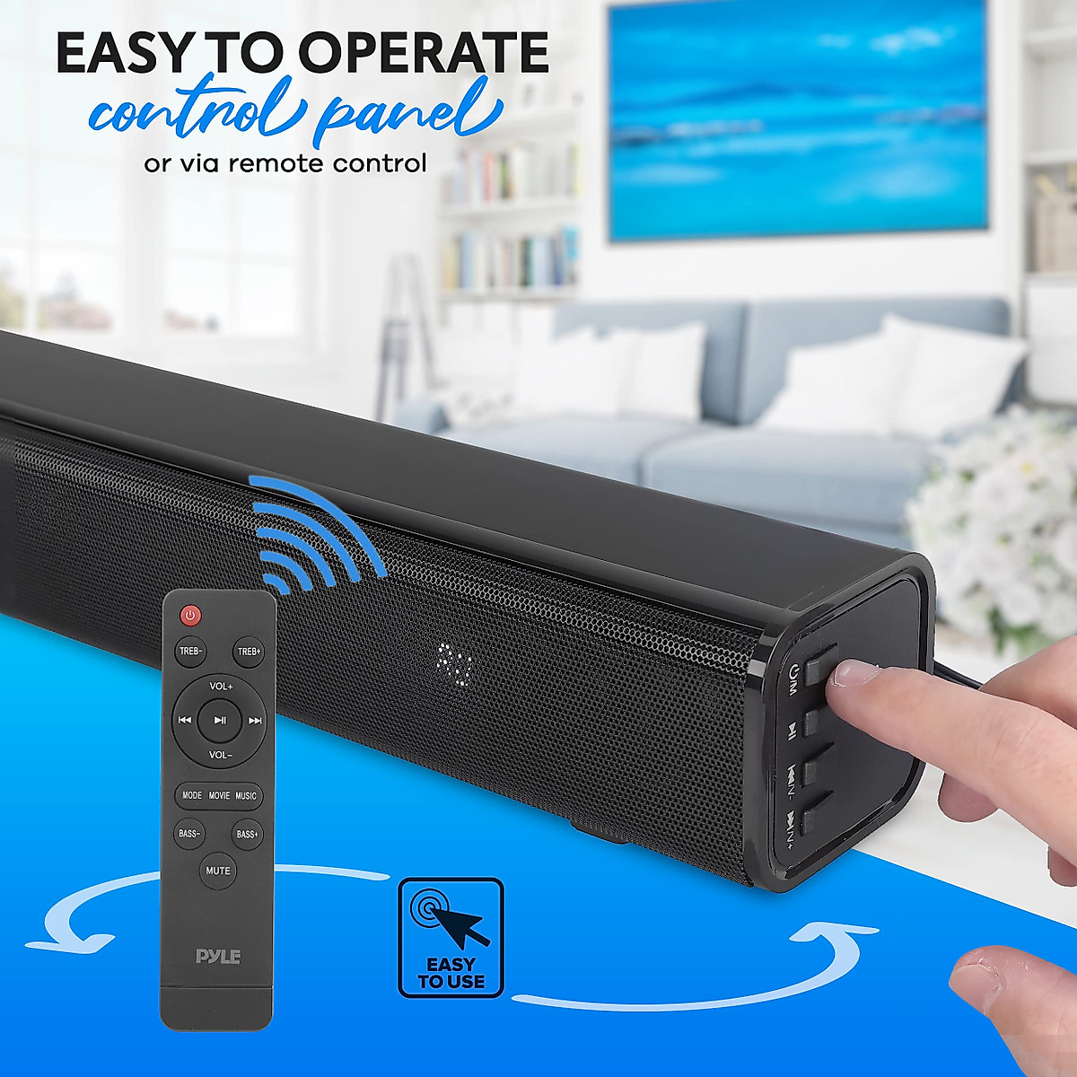 Pyle TV Speaker - Quality Audio Soundbar for TV with Bluetooth, Support 4K & HDMI TV's, Wall Mountable, 32" w/Remote Control, Coaxial & RCA Cables, Class D Stereo Power Digital Amplifier - PSBV30BT