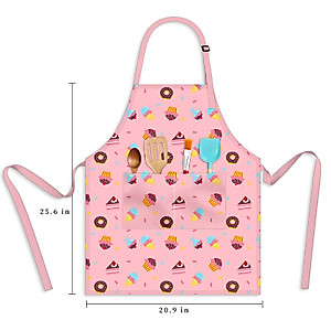 DEABOLAR Kids Aprons for Girls Toddler Donut Aprons with Pockets for Kids Cooking Baking Painting Crafting Art Gardening Adjustable, Machine Washable