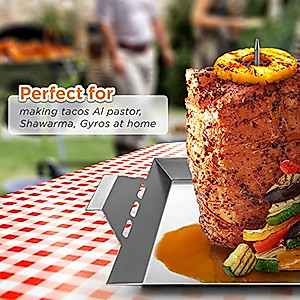 TINAMO Stainless Steel 10" Vertical Skewer for Tacos Al Pastor, Shawarma, Kebabs - SUS BBQ Grilling Accessory with Removable Spikes (8.5" and 12") -Barbecue Grill Handles - No Drip Plate