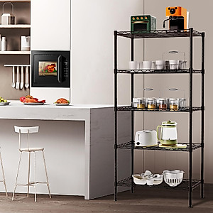 Txxplv 5-Tier Storage Shelves Wire Shelving Unit Adjustable Metal Shelf Organizer Unit for Kitchen Laundry Garage (Black)