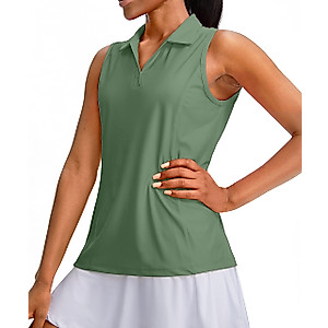 G Gradual Women's Sleeveless Golf Polo Shirts Tennis Quick Dry Collared Tank Tops V-Neck Polos for Women(Green,XL)