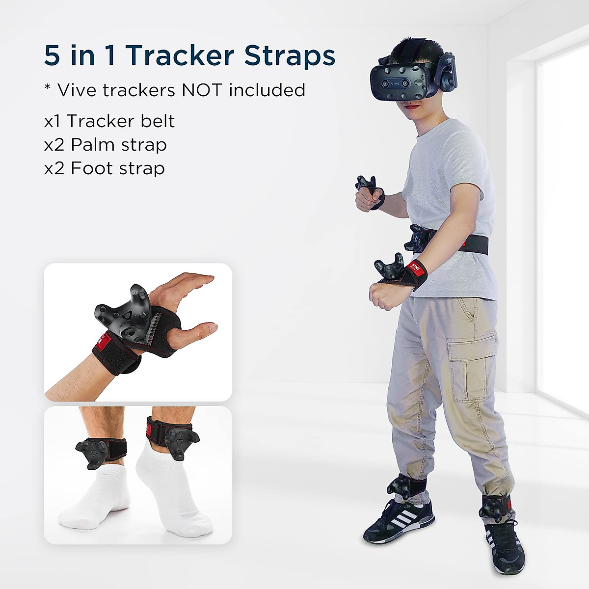 KIWI design Tracker Straps and Belt for Full Body Tracking VR, Compatible with Quest 2 and SteamVR, Upgraded Palm/Foot Trackerstrap Accessory Fit HTC Vive Tracker (Trackers NOT Included)