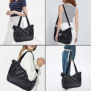 Extra Large Purses for Women Oversized Slouchy Bag Black Handbag Women Multi-pockets Hobo Tote Soft Faux Leather Braided Shoulder Pocketbooks-Black