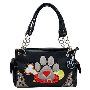 HW Collection Dog Paw Print Handbag Women Shoulder Purse Wallet Set Western Style (Black)