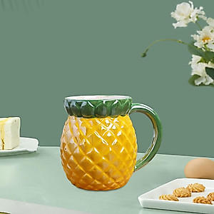 Fenteer Fruit Shape Coffee Mug Adorable Ceramic Coffee Milk Mug Teacup Funny Durable Water Cups Reusable for Festivals Home Daily Using Office, Pineapple