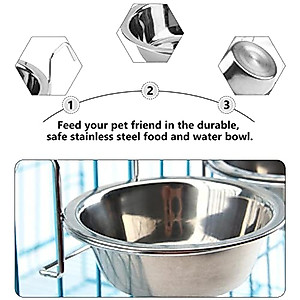 Generic 2 Sets Stainless Steel Pet Feeder Hanging Parrot Bowls Dog Water Container Bird Cage Accessories for Pet Dog Cat Bird Size M