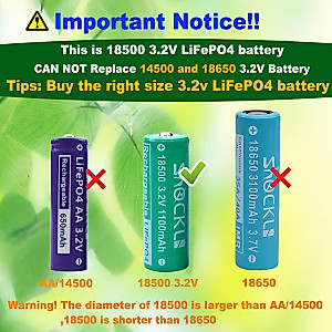 funkawa 18500 3.2V Solar Batteries, shockli 18500 3.2 Volt 1100mAh LiFePO4 Rechargeable Solar Battery for Outdoor Solar Lights (2-Pack)