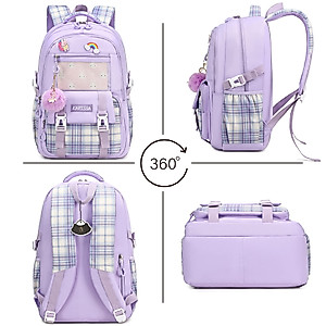 AO ALI VICTORY Girls Backpack 15.6 Inch Laptop School Bag Cute Kids Elementary College Backpacks Large Bookbags for Teen Girl Women Students Anti Theft Travel Daypack - Purple