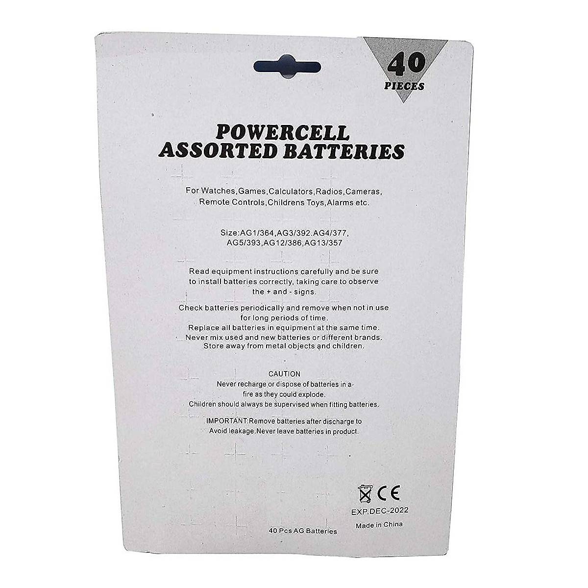 Cotchear 40pcs Alkaline Cell Batteries Assorted 1.5 Volt AG1/LR621 AG3/LR41 AG4/LR626 AG5/LR754 AG12/LR43 AG13/LR44 Coin Batteries Set 0% Mercury