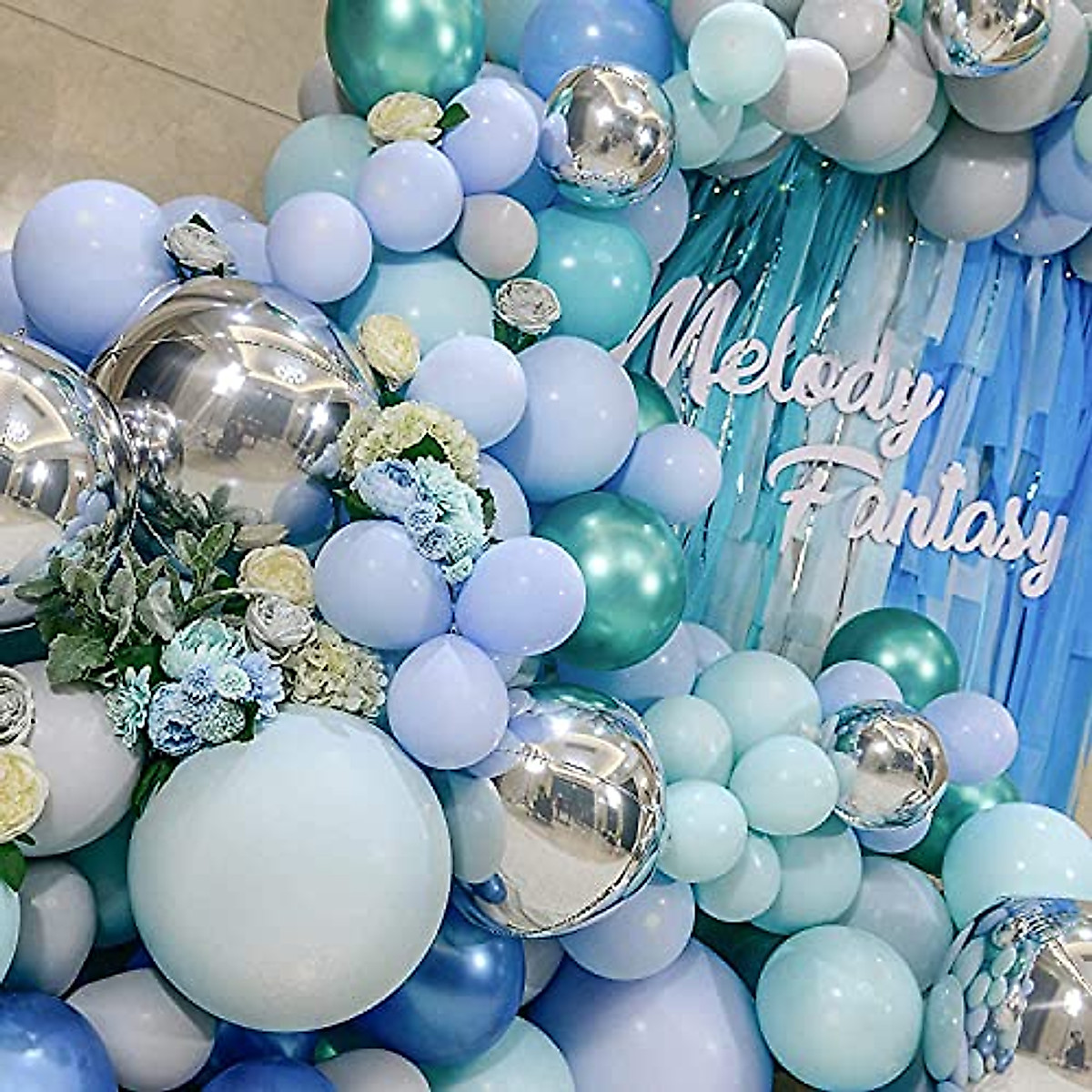 151pcs Blue Balloon Garland Kit with Silver Orbz Balloon Different Size Metallic Blue Light Gray Double Stuffed Balloon Arch for Boy Baby Shower Winter Wonderland Frozen Birthday Party Decorations