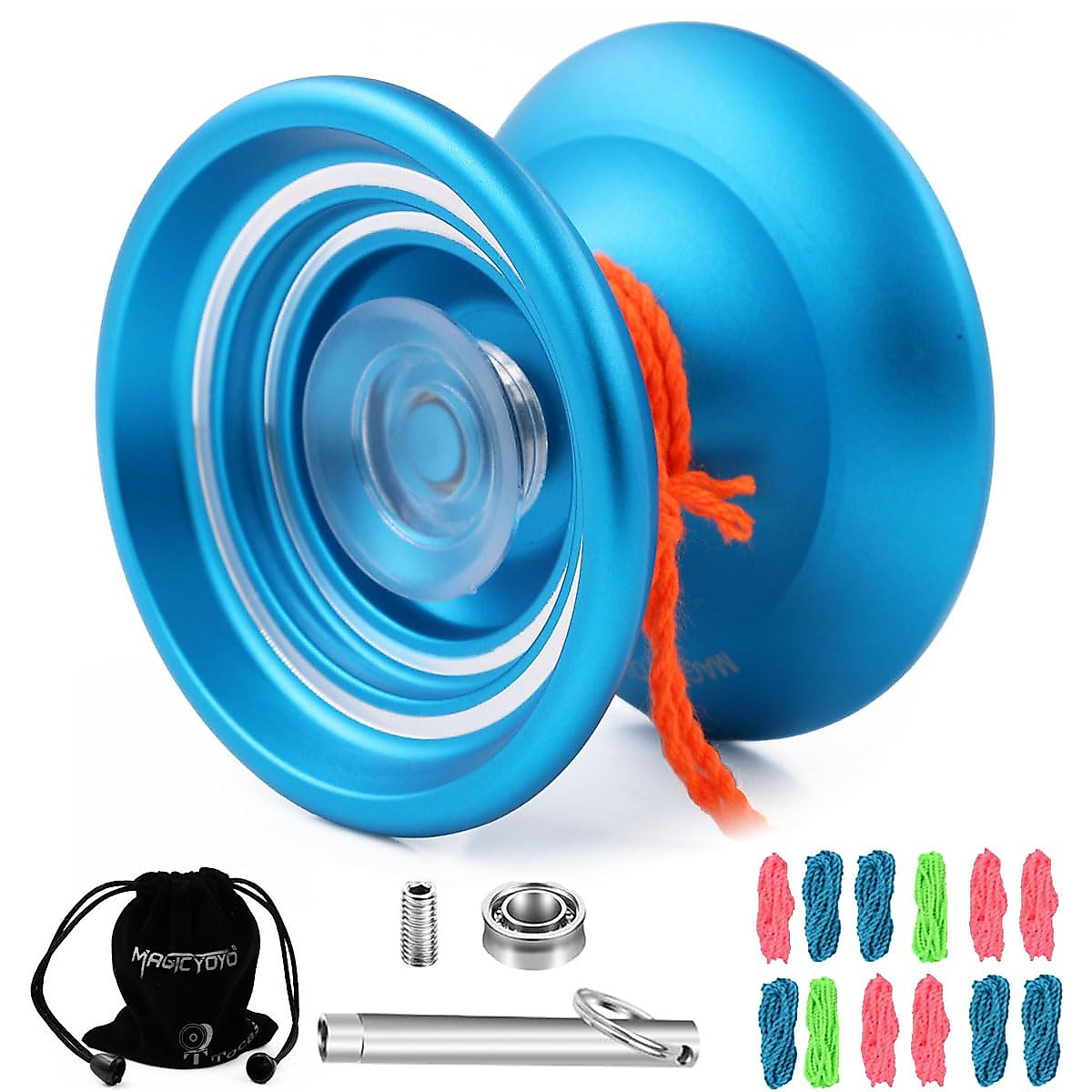 MAGICYOYO Responsive Yoyo K7-Metal Yo Yo for Kids Beginner, Professional Replacement Unresponsive Ball Bearing for Advanced Yoyo Players + Removal Bearing Tool + Storage Bag + 10 Yoyo Strings