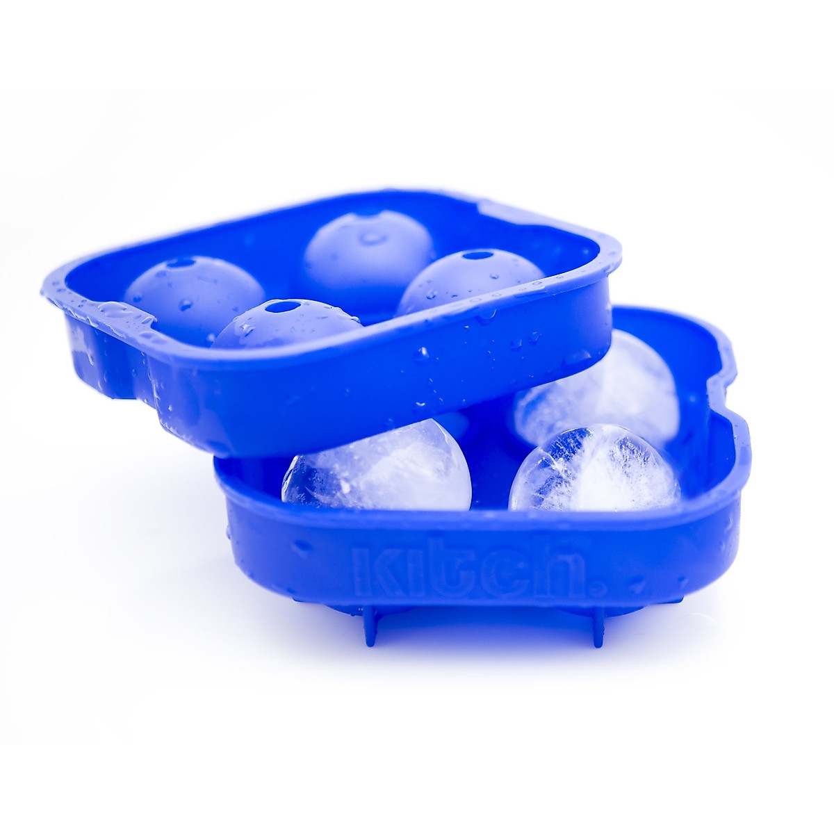 Kitch Ice Ball Maker Mold - Flexible Silicone Ice Tray - Molds 4 X 4.5cm Round Ice Ball Spheres - Cobalt Blue