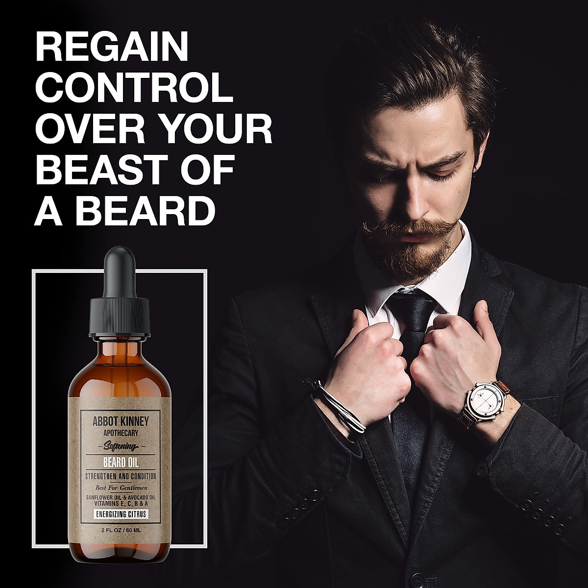 ABBOT KINNEY APOTHECARY Beard Oil for Men - Natural Ingredients, Energizing Citrus Scent, Promotes Healthy Growth, Ideal for Dry Flaky Skin - Beard Conditioner - 2 Fl Oz