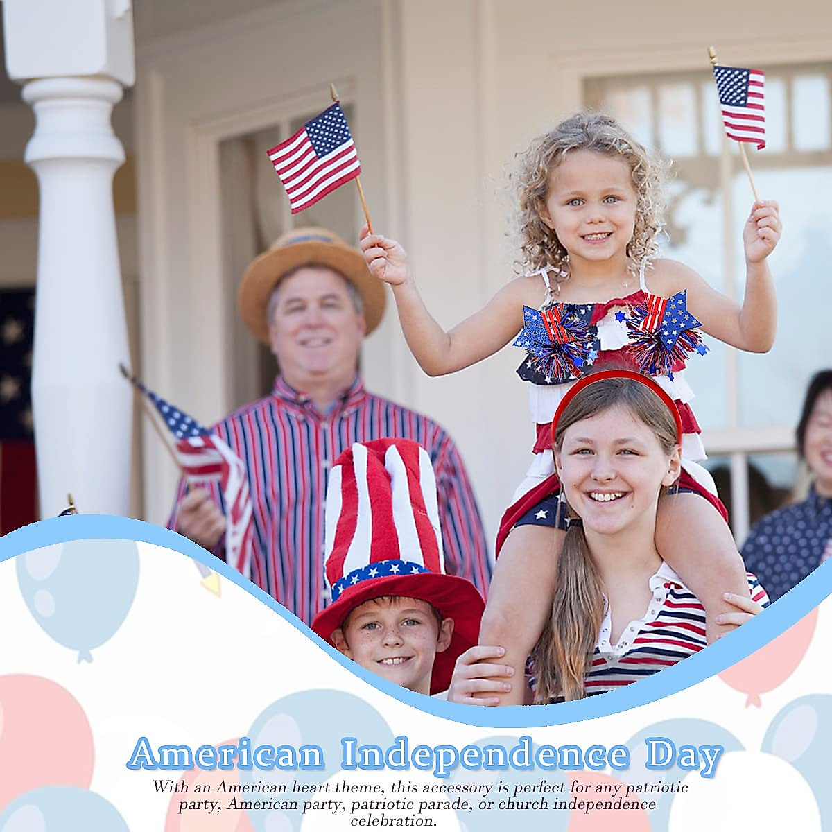 HIFANMM 4th of July Headband Independence Day Hair Accessories Patriotic Party Hair Supplies USA Flag Star Design Blue Red Ribbon Stars Hair Decoration Cute Hair Hoop for Women Girls Kids 1 Pcs