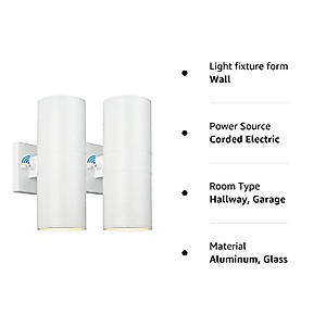 2-Pack White Outdoor Wall Sconces Dusk to Dawn, Up Down Modern Exterior Light Fixtures for House, Outside Wall Lights for Porch Garage Patio Front Door Hallway, Weather-Proof Aluminum Finish