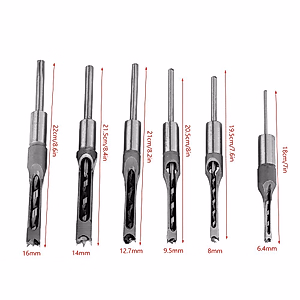 Hole Drill Bits, 6Pcs Steel Woodworking Hole Saw Mortising Chisel Mortiser Drill Bit Tool Set for Woodworker Carpenter DIY Wood Working, 1/4, 5/16, 3/8, 1/2, 9/16, 5/8-Inch