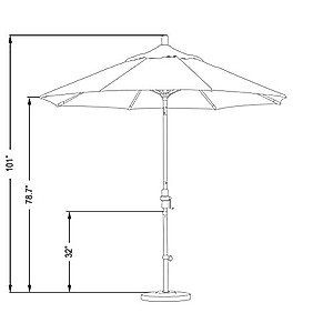 California Umbrella 9' Round Aluminum Market Umbrella, Crank Lift, Collar Tilt, Bronze Pole, Red Olefin