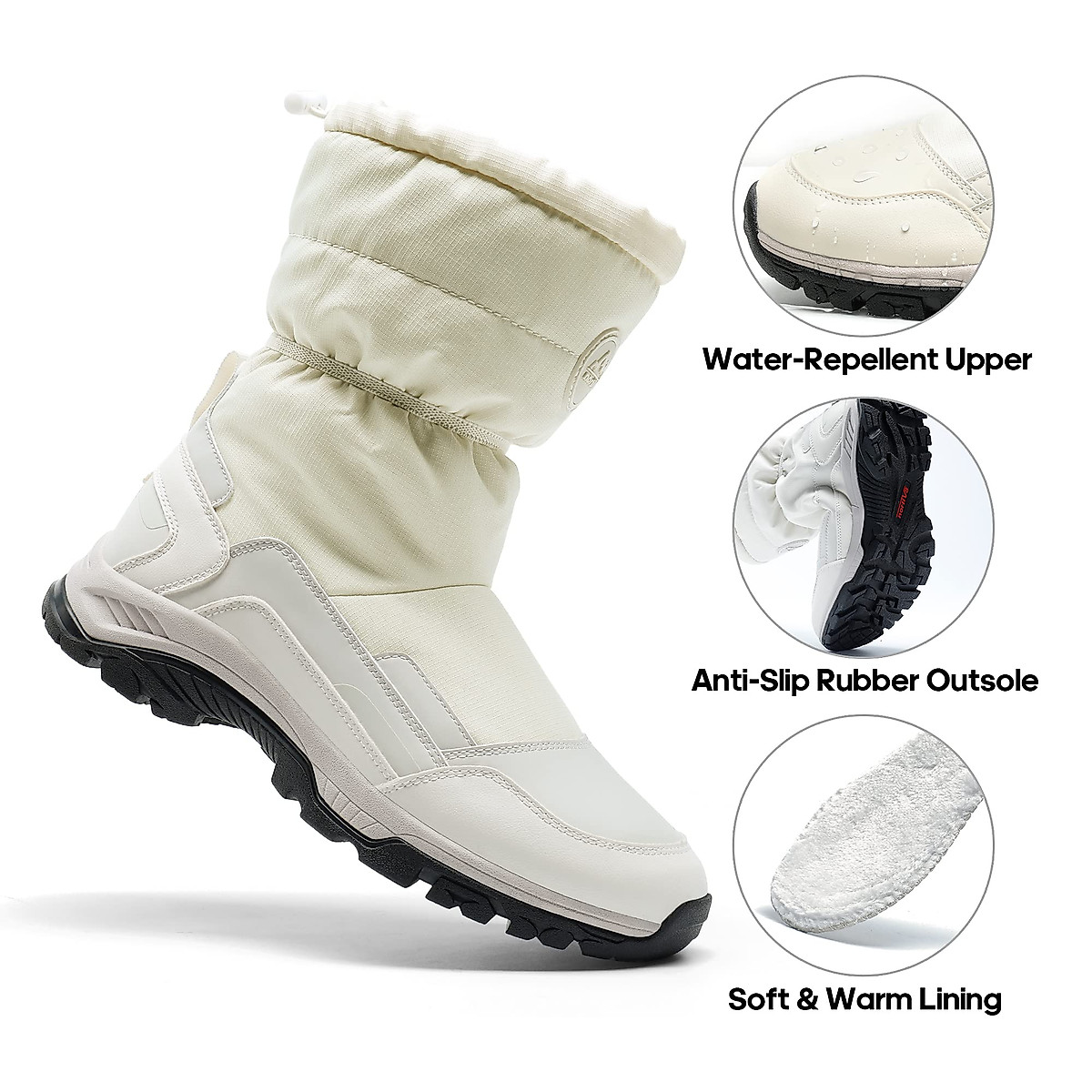 NORTIV 8 Women's Insulated Winter Snow Boots Faux Fur Lined Slip On Boots Size 10 US Off-white SNSB227W
