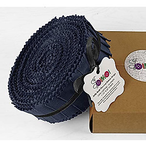 Soimoi 40Pcs Solid Dark Blue Precut Fabrics Strips Roll Up 1.5 Inches Cotton Jelly Rolls for Quilting