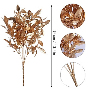 Miayon 2 Pack Christmas Artificial Gold Glitter Leaves Plastic Simulation Grass for Home Garden Christmas Thanksgiving Party Decoration Indoor Outdoor Wedding Décor