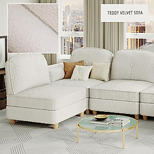 LLappuil Modular Sectional Couch L Shaped Sofa with Storage, Corner Cloud Sofa Sectional for Living Room, 113.5 in Width, 6 Seat Sofa, Teddy Velvet, Beige