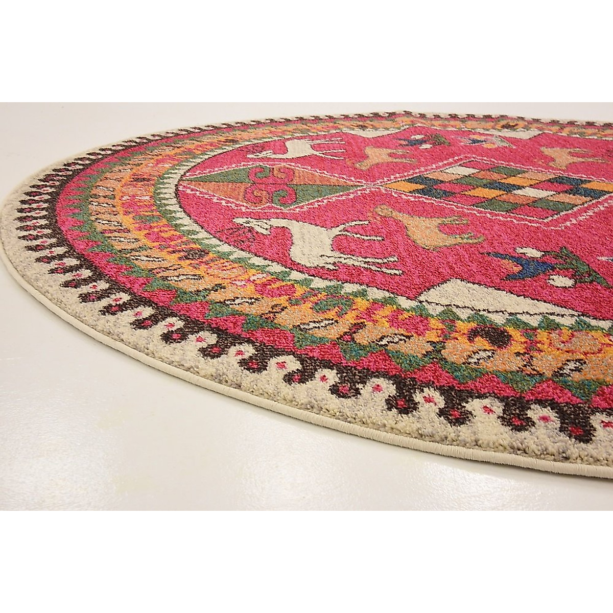 Unique Loom Sedona Collection Southwestern, Border, Over-Dyed, Animals, Tribal, Abstract Area Rug, 6 Feet, Pink/Beige