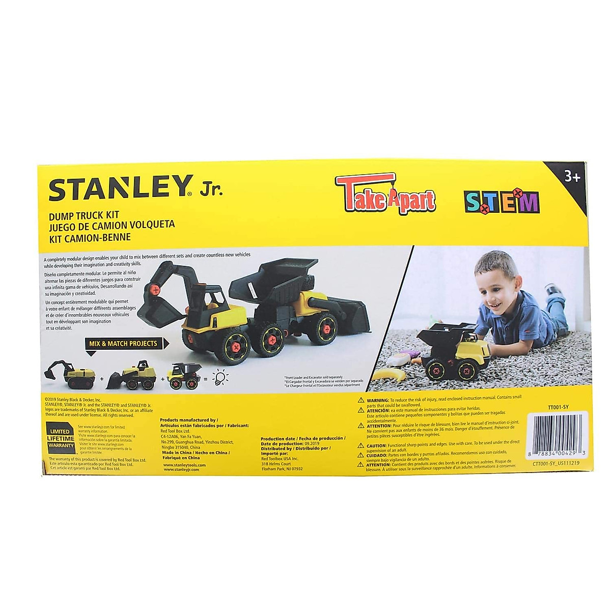 STANLEY Jr. Red Toolbox Stanley Jr - Take a Part Dump Truck, Yellow; Black