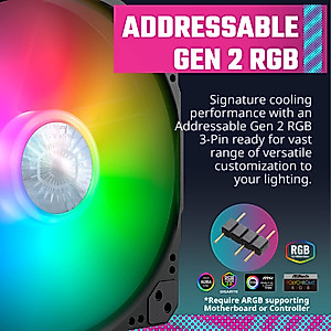 Cooler Master SickleFlow 200 ARGB Gen 2 Square Frame Fan, Customizable LEDS, Air Balance Curve Blade, Sealed Bearing, PWM Control for Computer Case