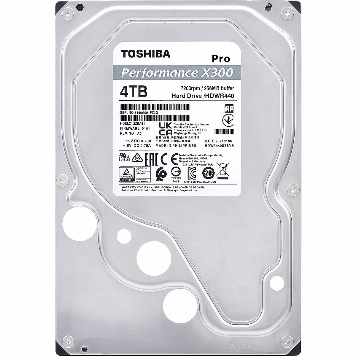 Toshiba X300 PRO 4TB High Workload Performance for Creative Professionals 3.5-Inch Internal Hard Drive – Up to 300 TB/Year Workload Rate CMR SATA 6 GB/s 7200 RPM 256 MB Cache - HDWR440XZSTB