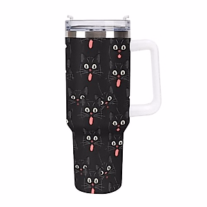 Black Cat 40OZ Tumbler Stainless Steel Travel Mug Water Bottle Car Cup Tea Cups with Lid White-style