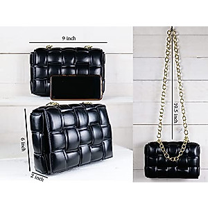 Bella Luna Woven Padded Cassette-Style Crossbody Handbag Purse for Women with Chain Bag (Black-Chain)