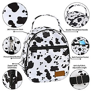 Joymee Lunch Box Insulated Lunch Bag Women Men Reusable Cooler Bag Adult Cute Lunch Tote Bags Organizer with Front Zipper Pocket,Adjustable Shoulder Strap for Work Office Picnic Travel,Cow Print White
