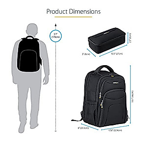 StarTech.com Unisex Backpack Ergonomic Computer Bag with Removable Accessory Case-Laptop/Tablet Pockets-Nylon, Black, 17.3" Professional IT Tech Work/Travel/Commute (NTBKBAG173)
